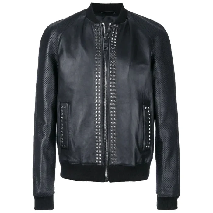 Men’s Designer Studded Leather Bomber Jacket - Zay Leather